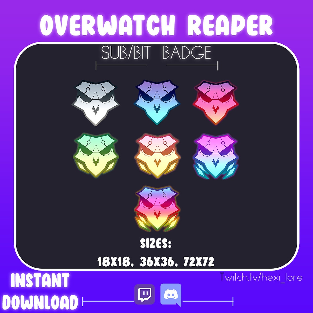 7x Cute Overwatch Reaper Skull Mask Twitch Sub Badges | Bit Badge ...