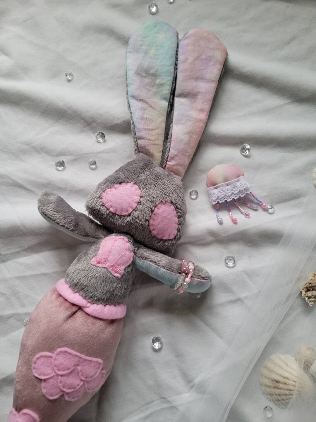 Pink Mermaid Bunny Plushie, Pink Mer-bunny With Accessories - Etsy
