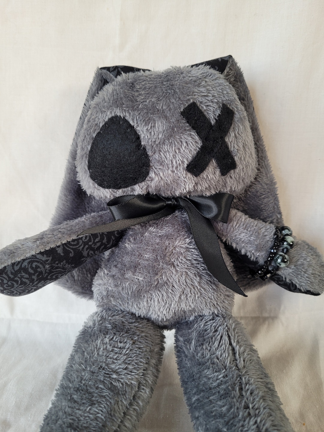Gothic Bunny Plushie With Cross Eye, Black Bow and Accessories - Etsy