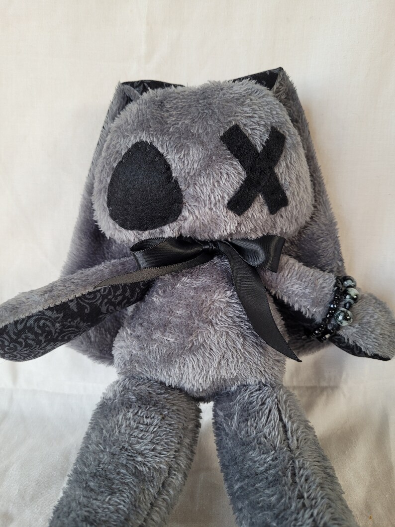 Gothic Bunny Plushie With Cross Eye, Black Bow and Accessories - Etsy