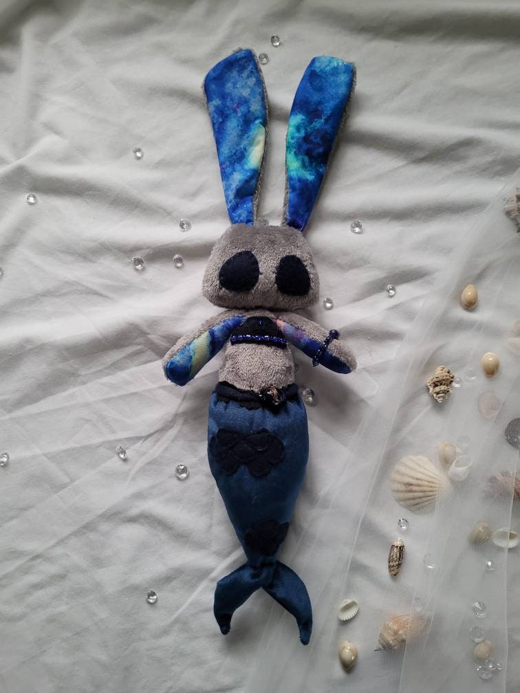 Dark Blue Mermaid Bunny Plushie Dark Blue Mer-bunny With - Etsy
