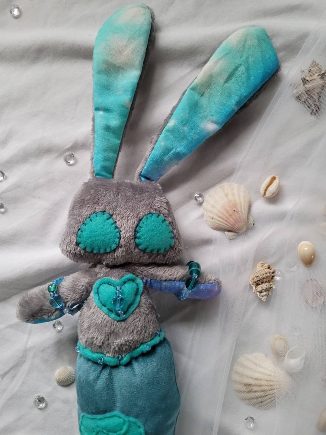 Teal/light Blue Mermaid Bunny Plushie, Teal Mer-bunny With Accessories ...