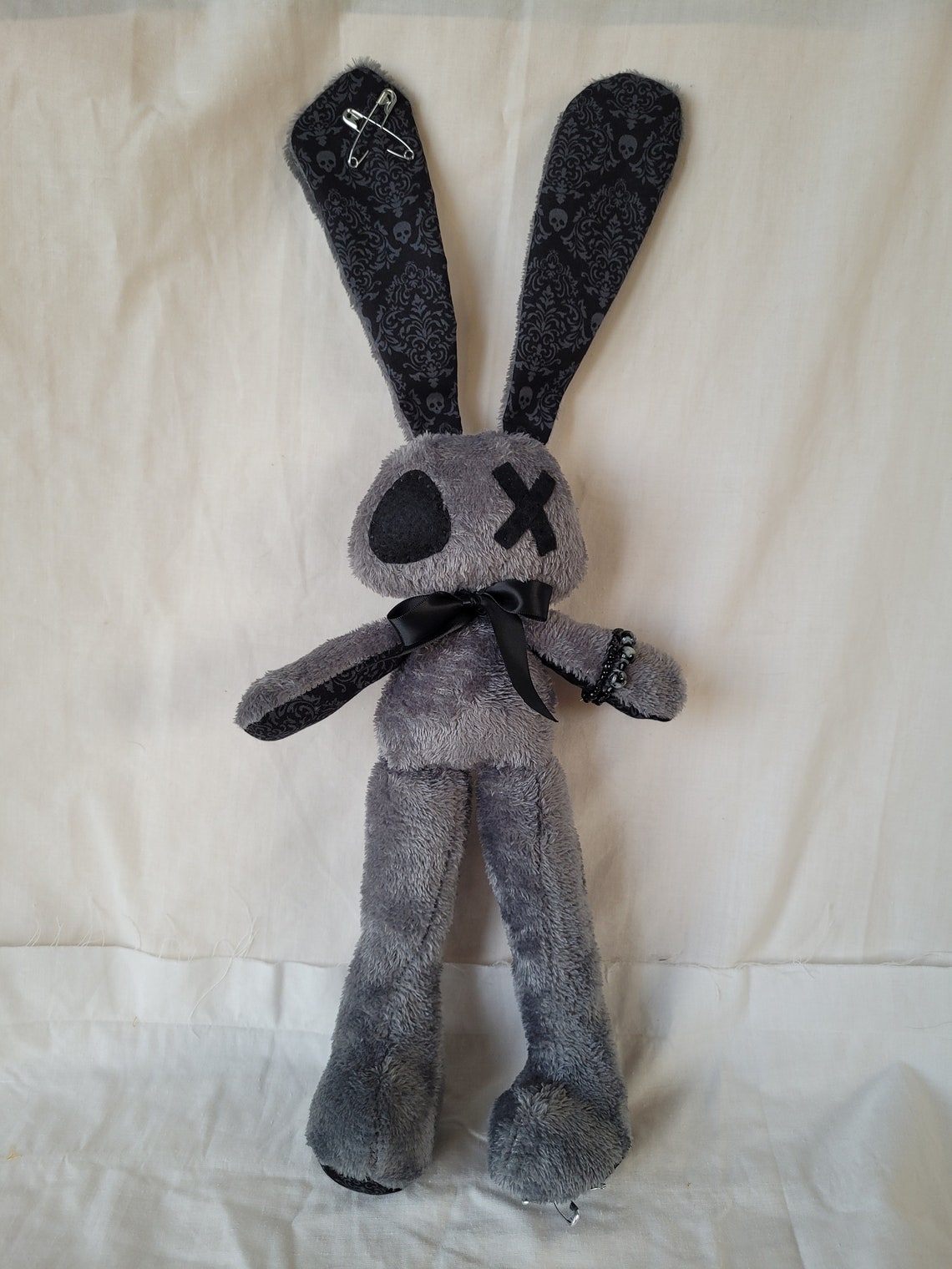 Gothic Bunny Plushie With Cross Eye, Black Bow and Accessories - Etsy