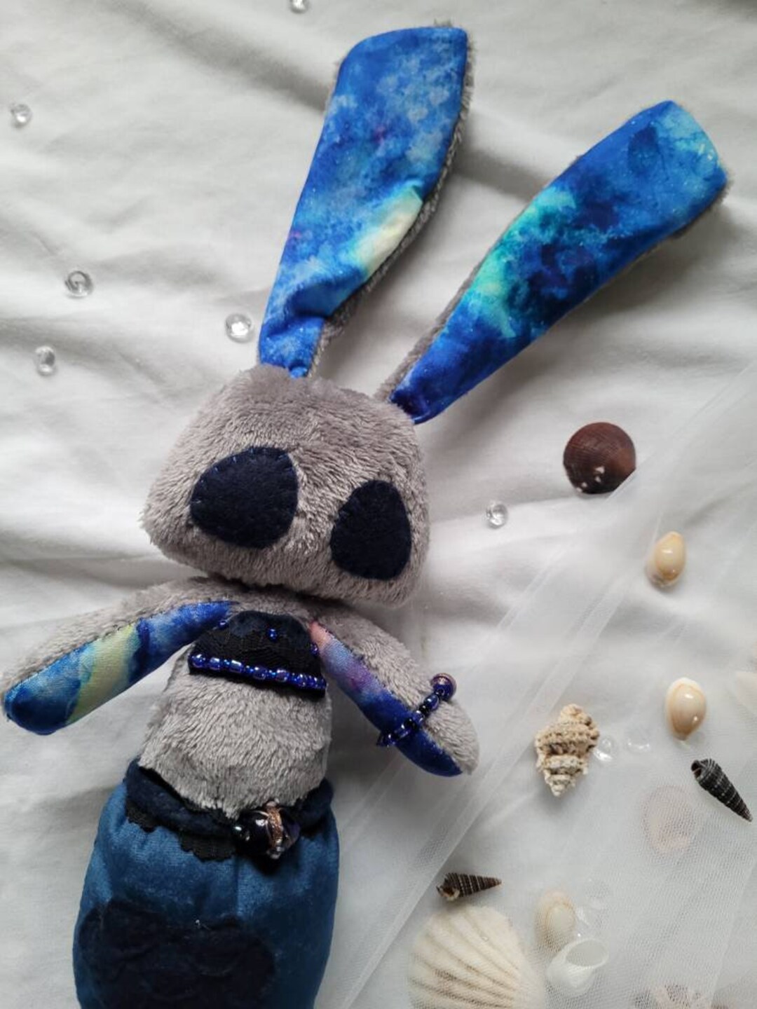 Dark Blue Mermaid Bunny Plushie, Dark Blue Mer-bunny With Accessory - Etsy