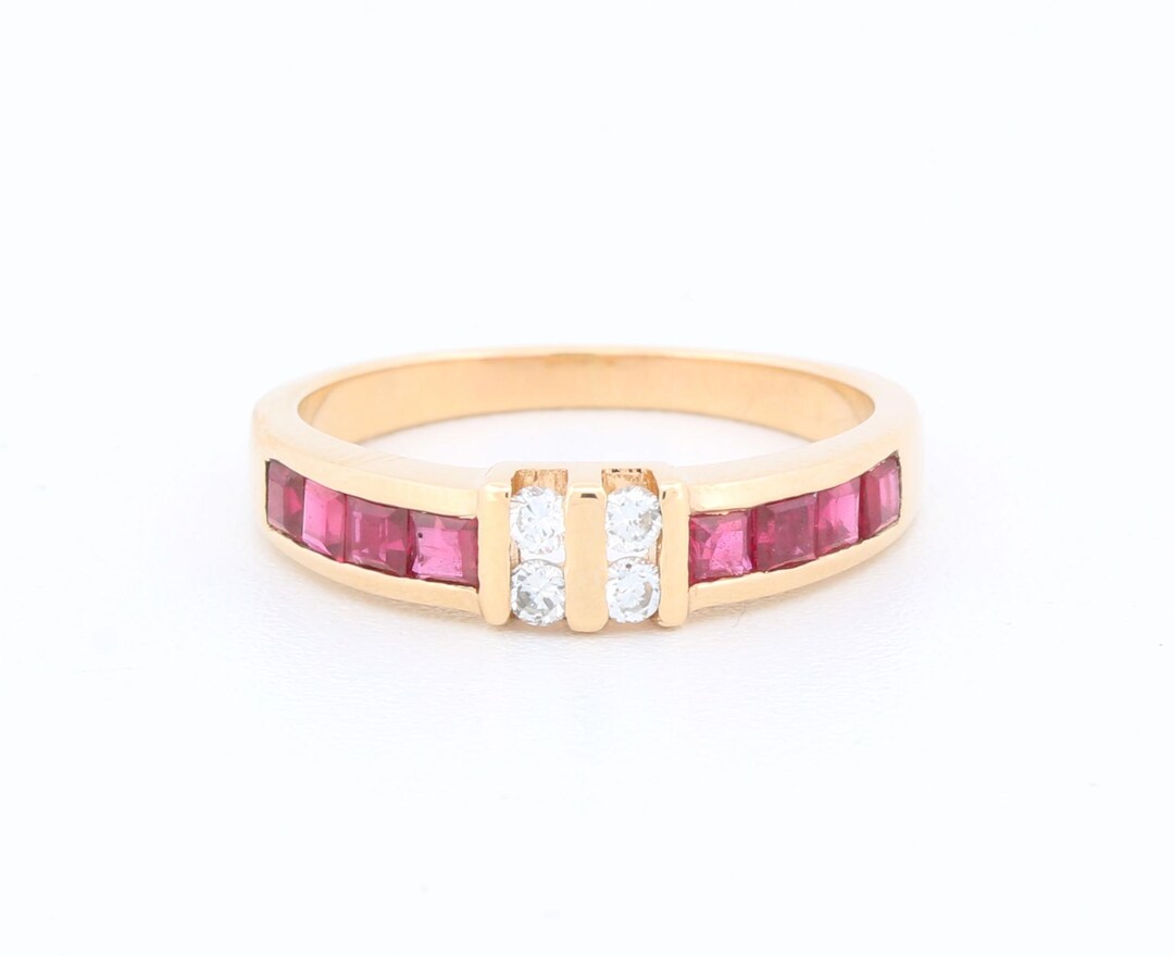 14ct Yellow Gold Square Cut Pink Topaz and Round Brilliant Cut Diamond ...