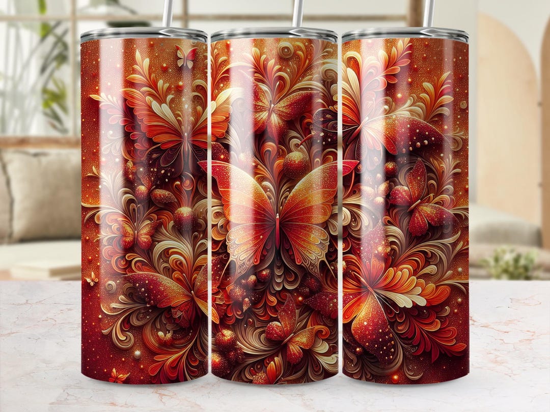 3D Butterflies Sublimation Designs Commercial Use Skinny Tumbler Design ...