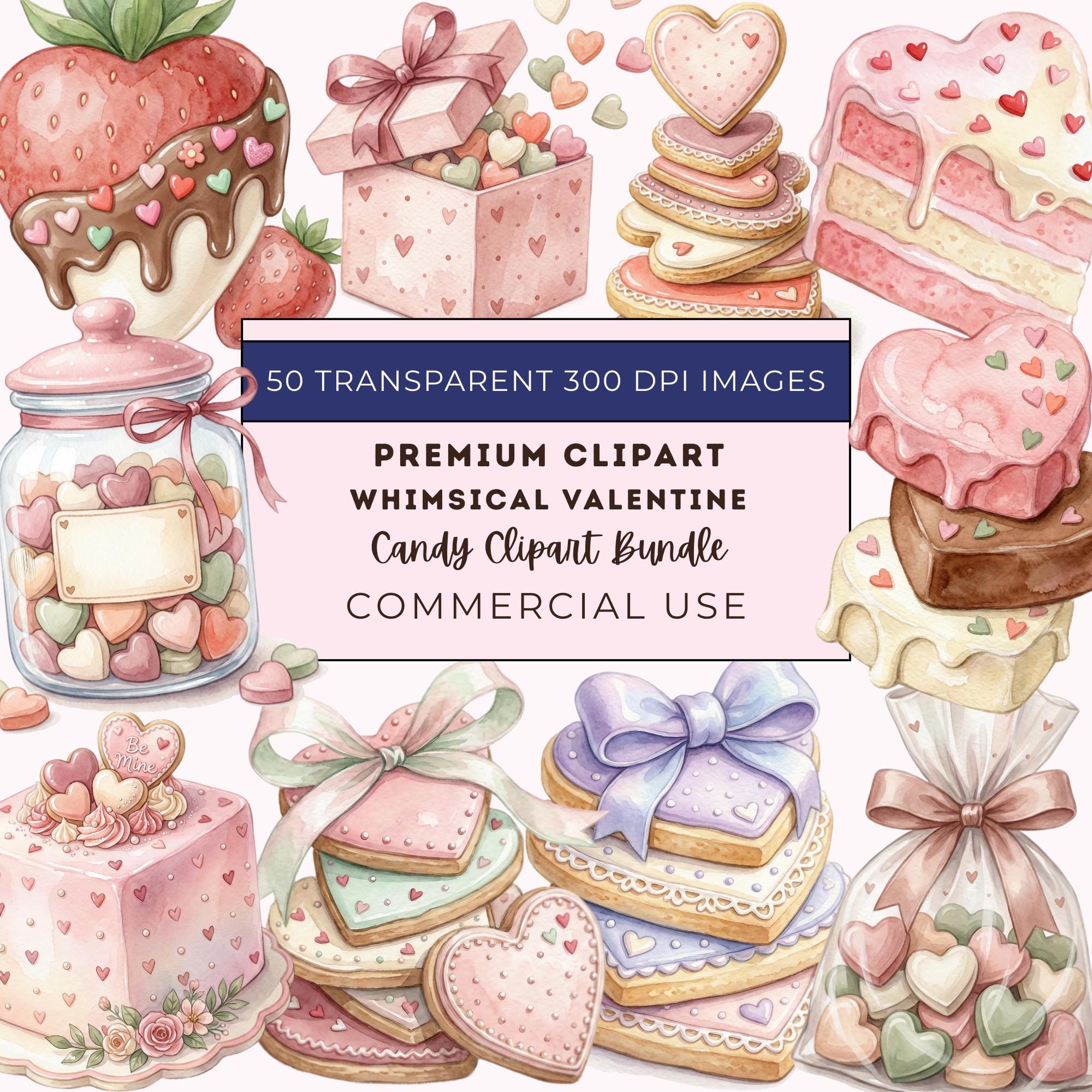 Valentine Candy Clipart Bundle, Chocolate Hearts & Sweets PNG, 50 High ...