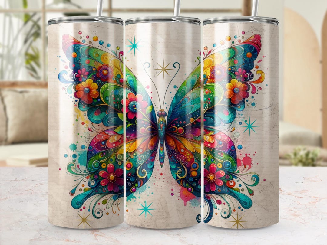 3D Butterflies Sublimation Designs Commercial Use Skinny Tumbler Skinny ...