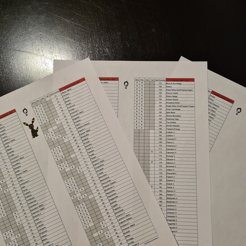 Pokemon Card Checklist Printable Evolving Skies - Printable Cards