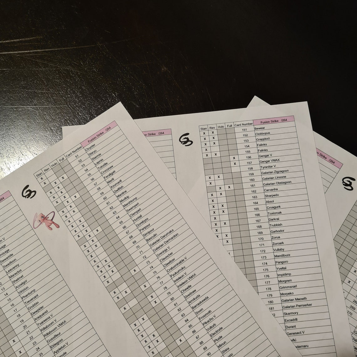 Fusion Strike Checklist for Tracking Pokemon Cards LIKE: Mew VMAX All ...