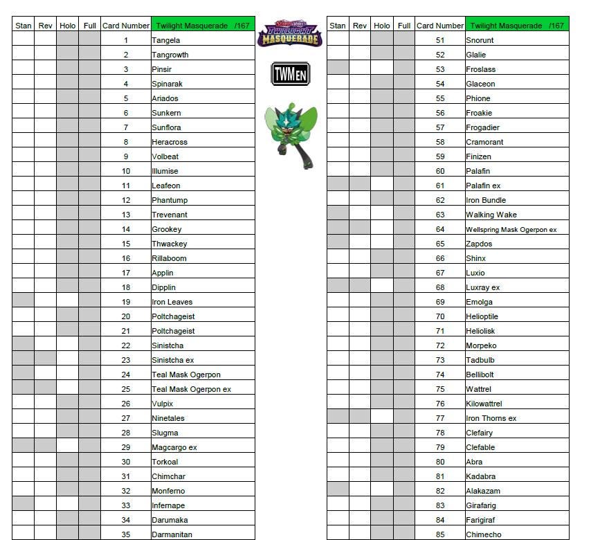 Twilight Masquerade Checklist for Tracking Pokémon Cards - LIKE: Teal ...