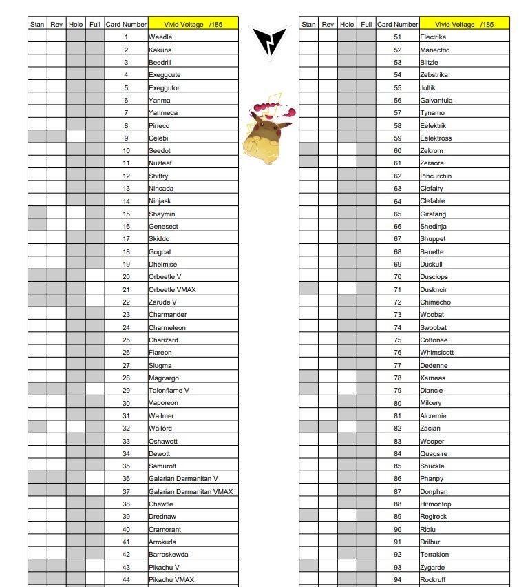 Vivid Voltage Checklist for Tracking Pokemon Cards LIKE: Pikachu VMAX ...