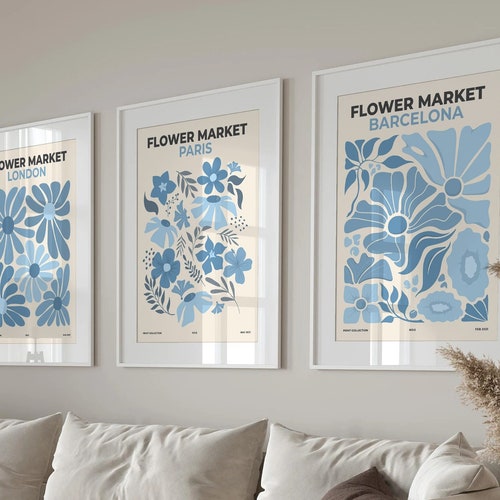 Blue Flower Market Set of 3 Prints Botanical Print Set - Etsy