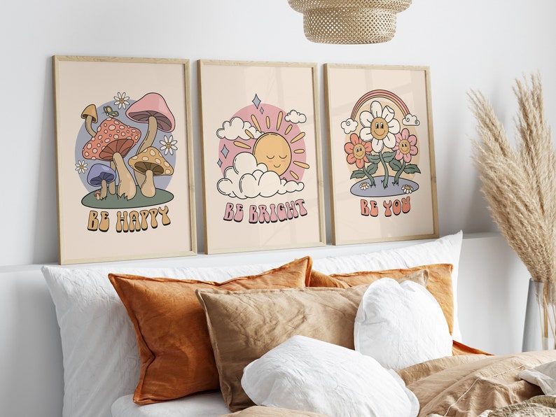 Retro Quote Wall Print Set of 3 Prints Funky Retro Mushroom - Etsy