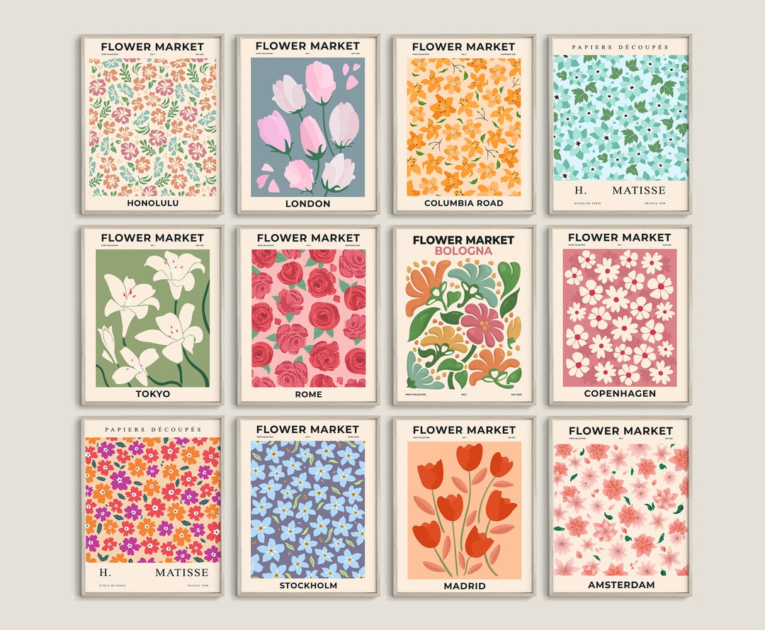 Flower Market Set of 12 Prints, Flower Market Wall Bundle, Printable ...