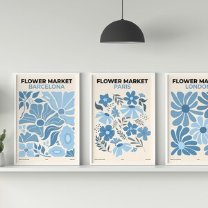 Blue Flower Market Set of 3 Prints, Botanical Print Set, Minimalist ...