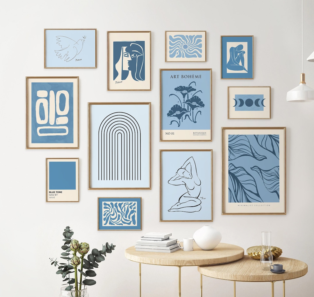 Blue Modern Gallery Wall Set of 12, Modern Minimalist Abstract Art ...