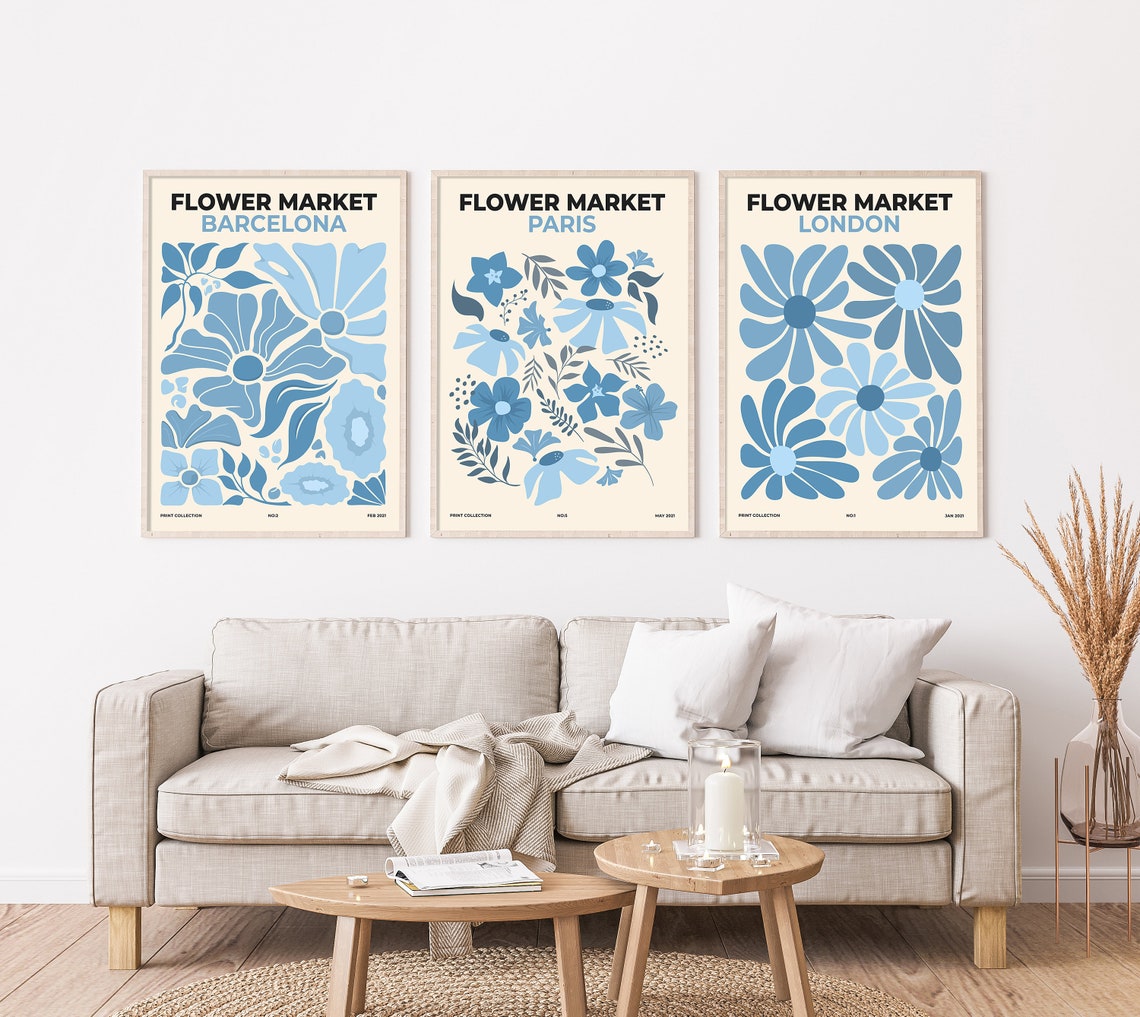 Blue Flower Market Set of 3 Prints Botanical Print Set - Etsy