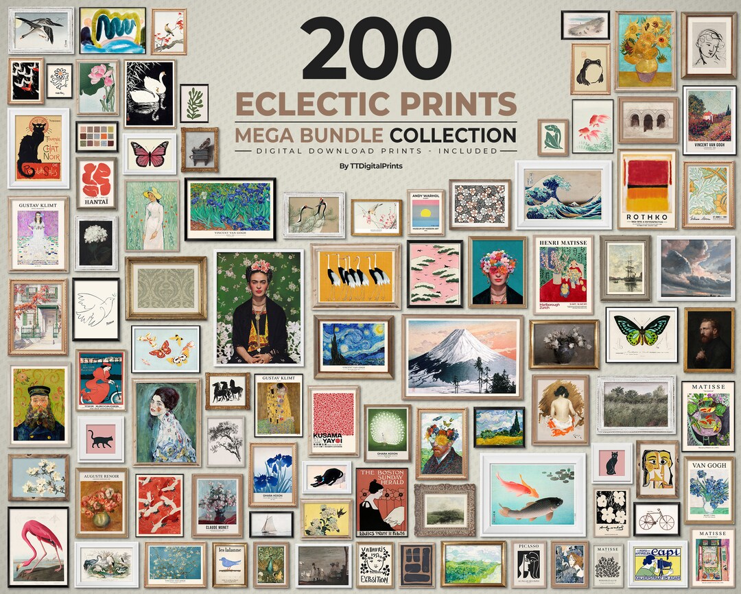MEGA BUNDLE 200 Art Prints Set, Eclectic Gallery Wall Set, Printable ...