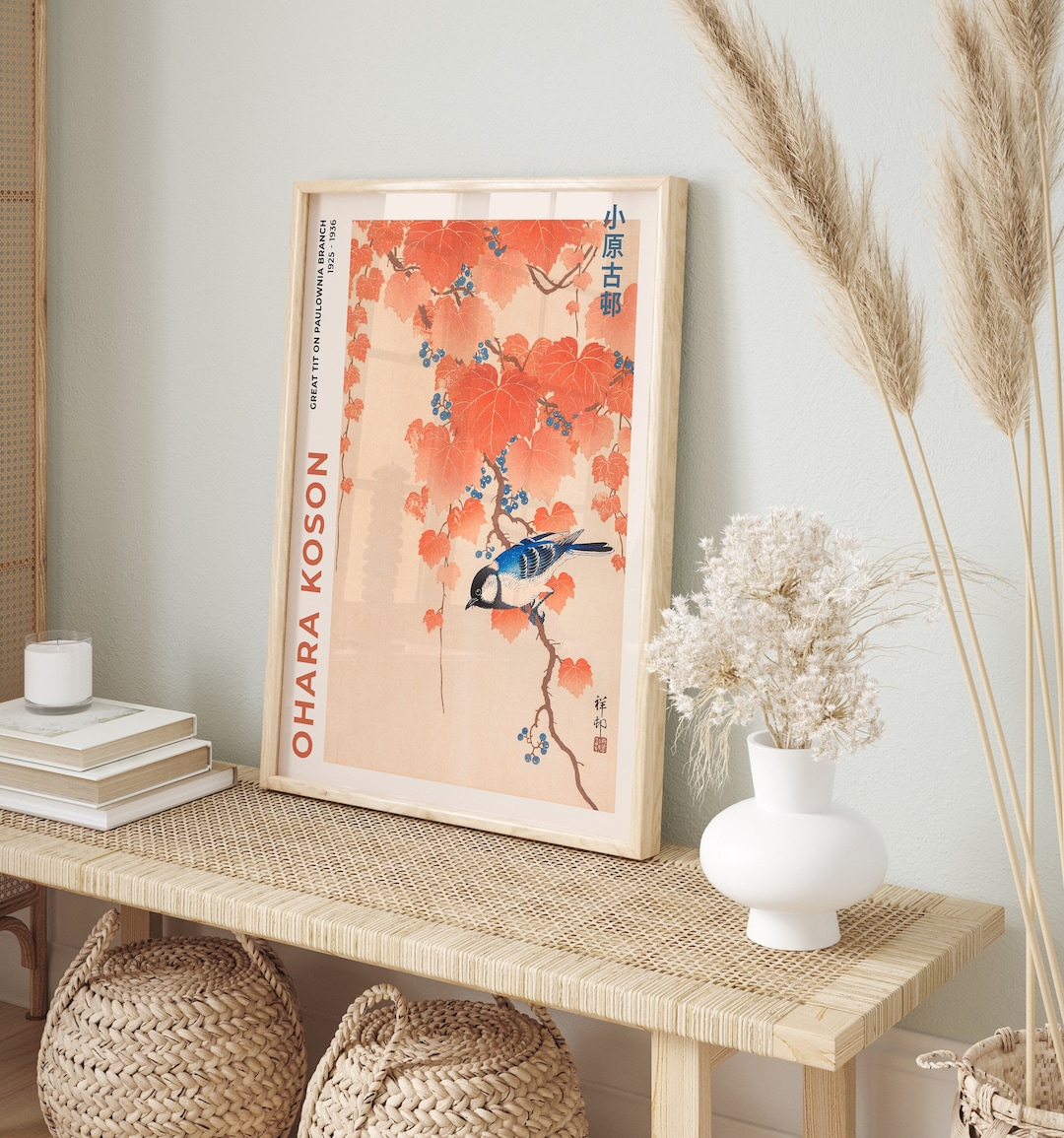 Ohara Koson, Japanese Art Print, Bird Print, Orange Wall Art, Vintage ...
