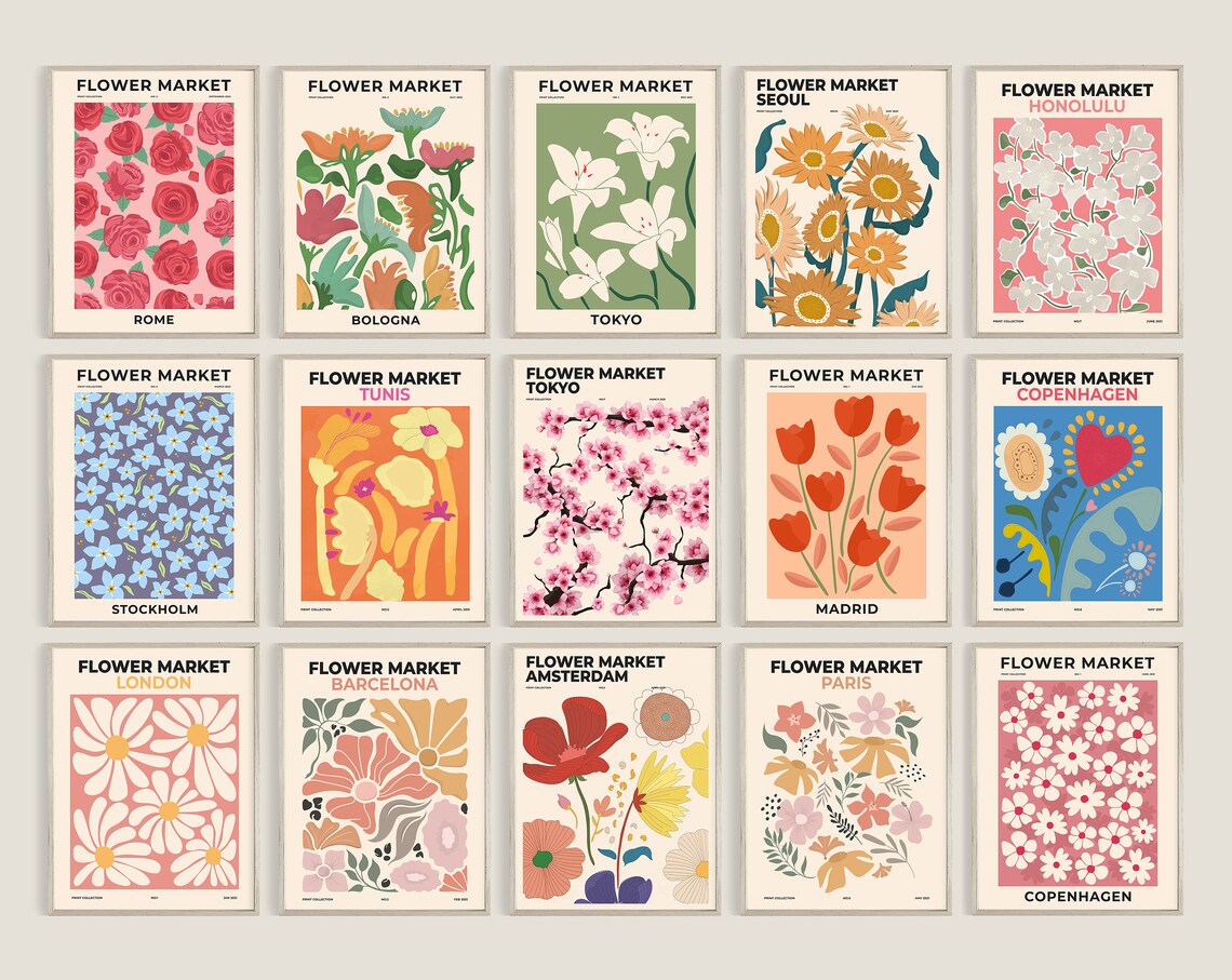 Flower Market Set of 15 Prints Gallery Wall Set Botanical - Etsy