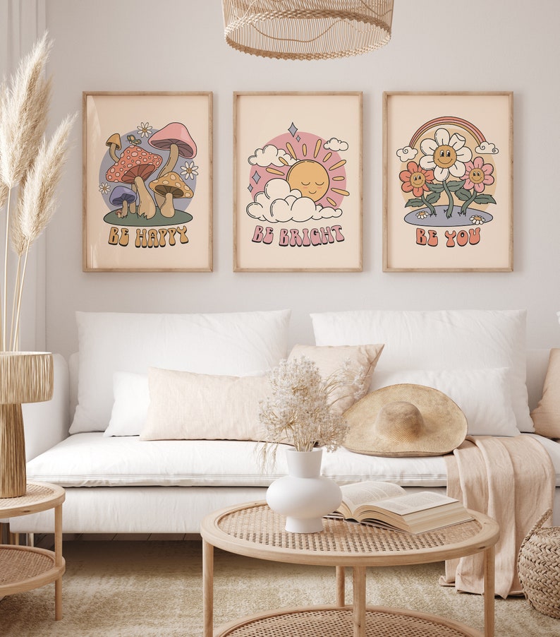 Retro Quote Wall Print Set of 3 Prints Funky Retro Mushroom - Etsy