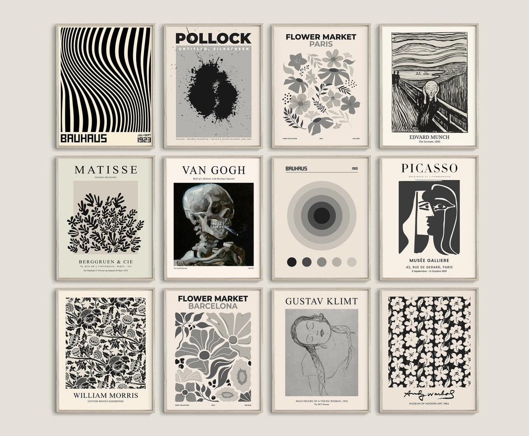 Black and White Exhibition Set of 12 Prints, Museum Poster Set ...