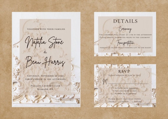 Elegant Champagne Wedding Invitation Traditional Printable | Etsy