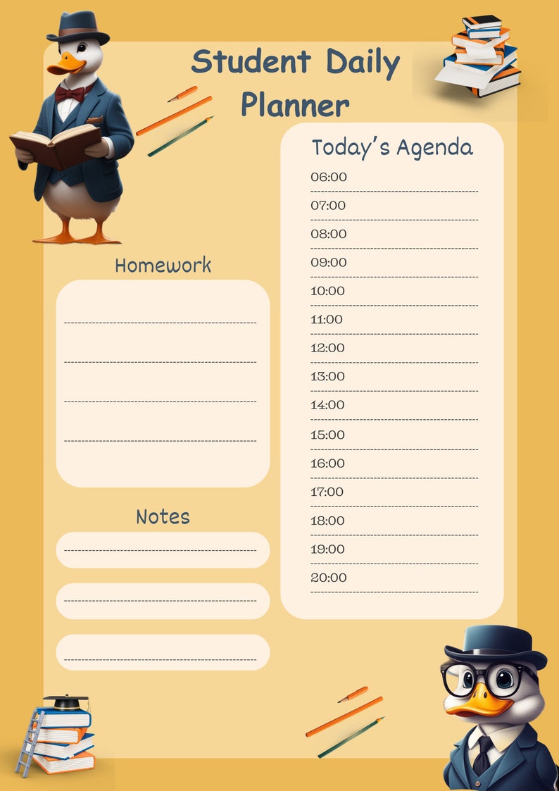 Student Daily Planner for Kids, Printable Planner for School/ Homework ...