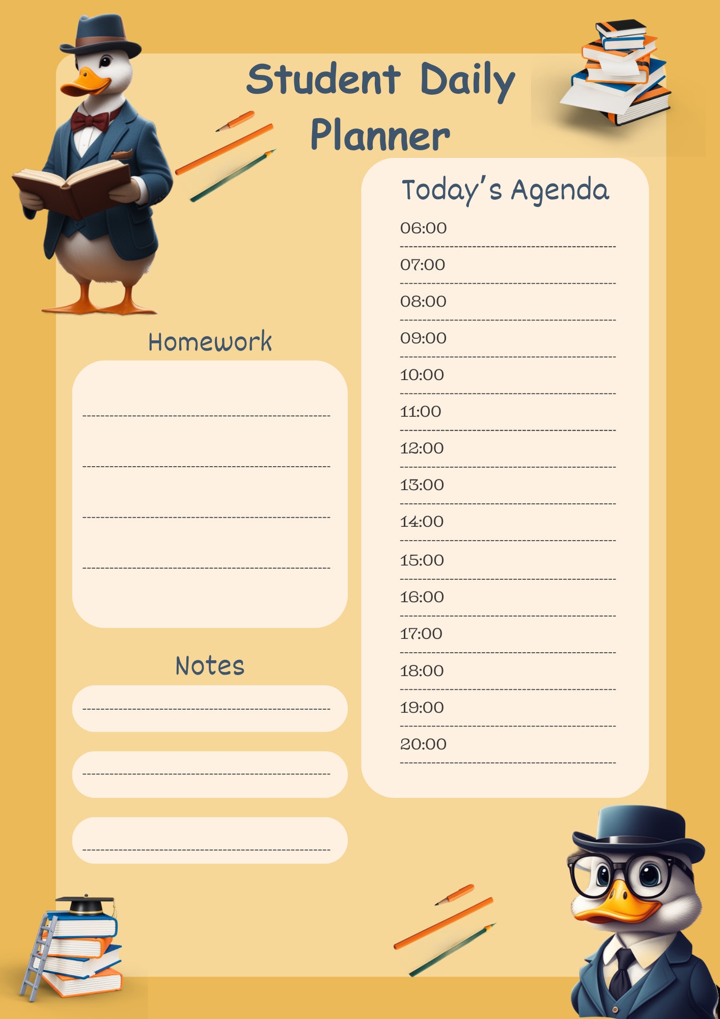 Student Daily Planner for Kids, Printable Planner for School/ Homework ...