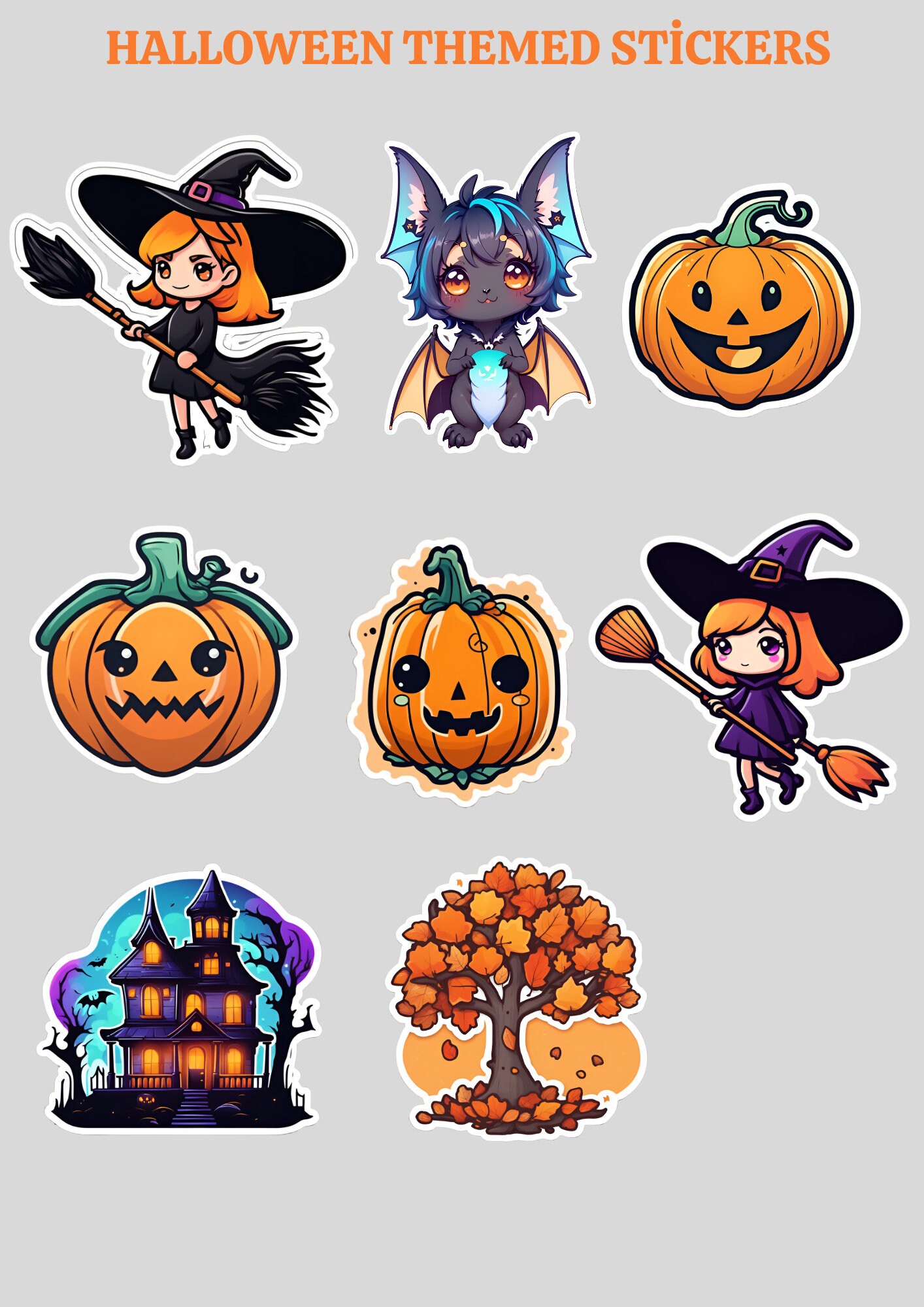 16 Printable Halloween Themed PNG and Pdf Stickers/ Witch,pumpkin, Bat ...