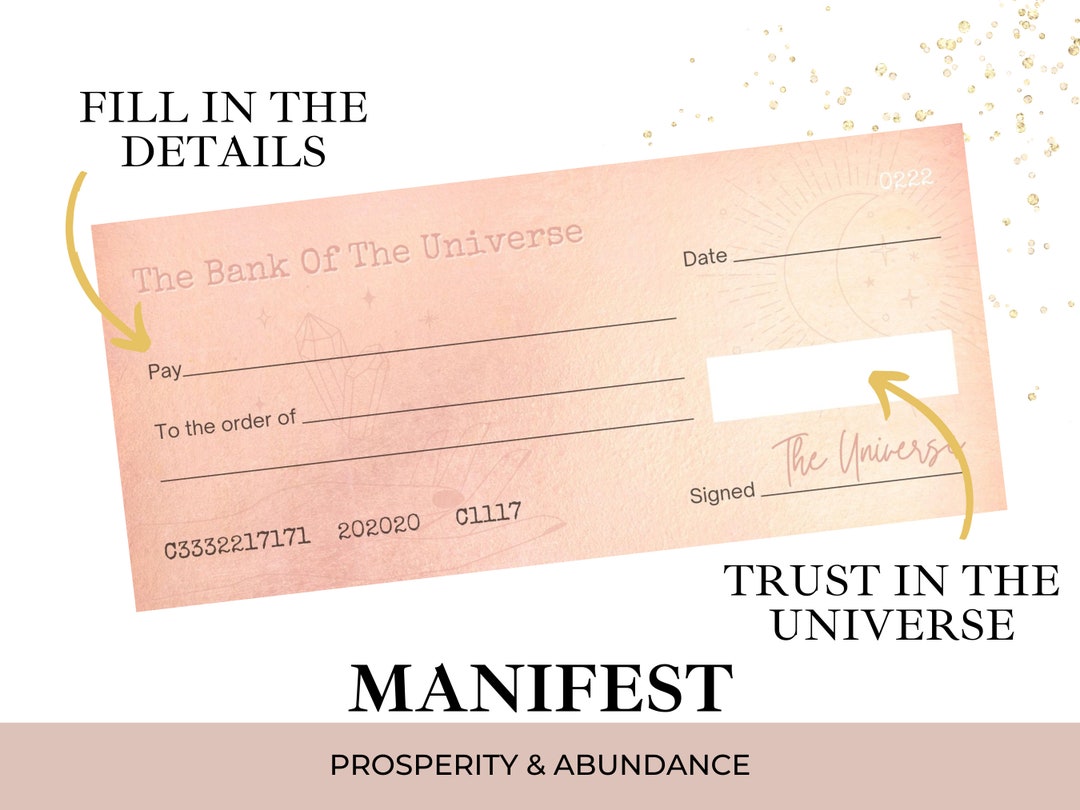 Manifestation Cheque Pink Manifest Money Check Digital Download ...