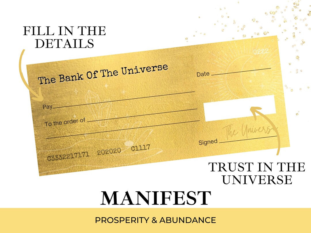 Manifestation Cheque Gold Manifest Money Check Digital Download ...