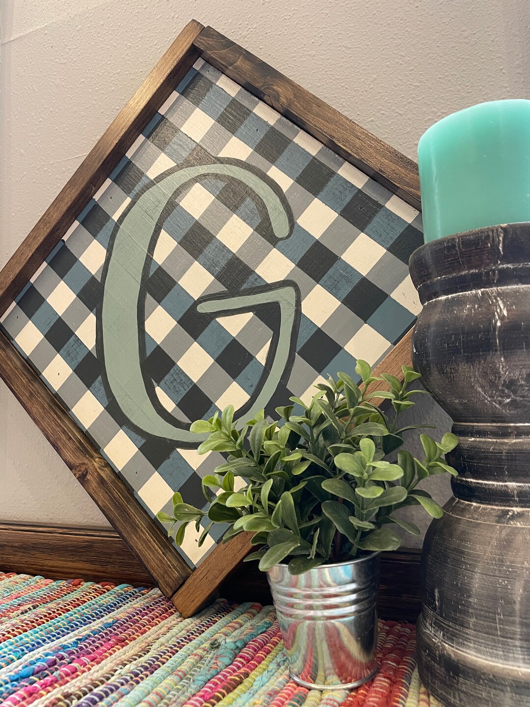 Buffalo Check Monogram Wall Hanging 12x12 - Etsy