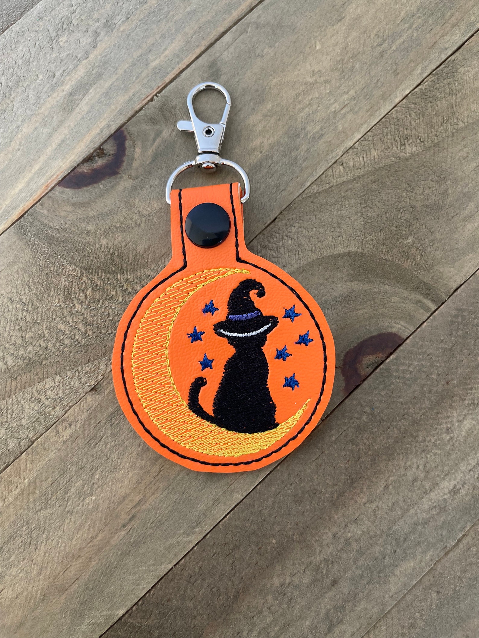 Black Cat on Moon Themed Keychain/key Fob - Etsy