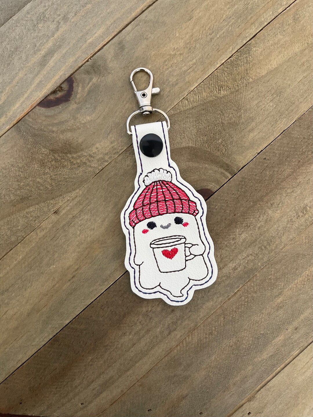 Cute Ghost With Cup Keychain/key Fob - Etsy