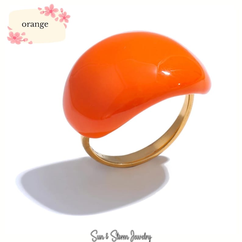 Colorful Enamel Ring, Adjustable Stainless Steel Ring, Waterproof Candy ...