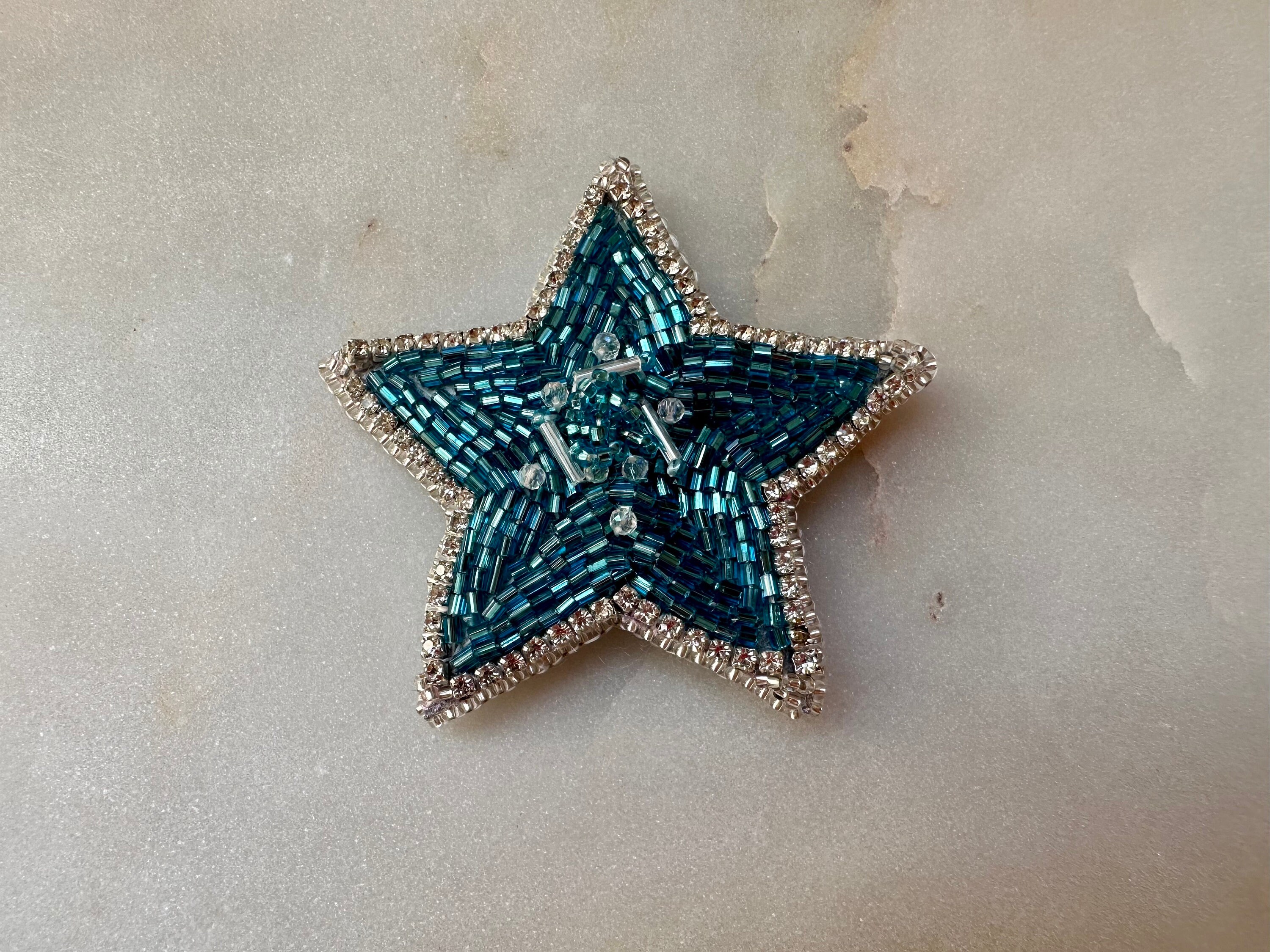 Beaded Star Brooch, Blue Star Pin, Beaded Embroidered Pin Brooch, Gift ...