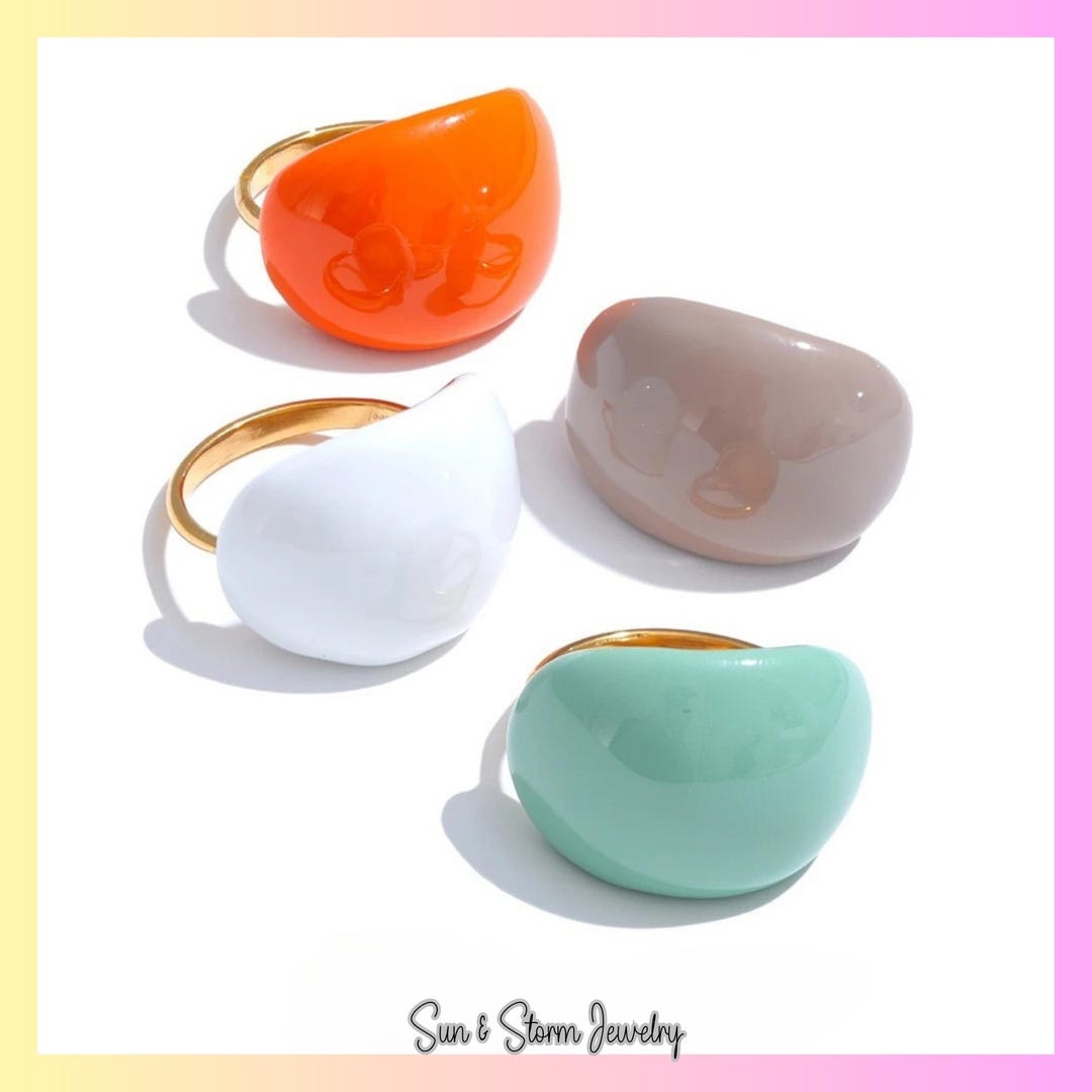 Colorful Enamel Ring, Adjustable Stainless Steel Ring, Waterproof Candy ...