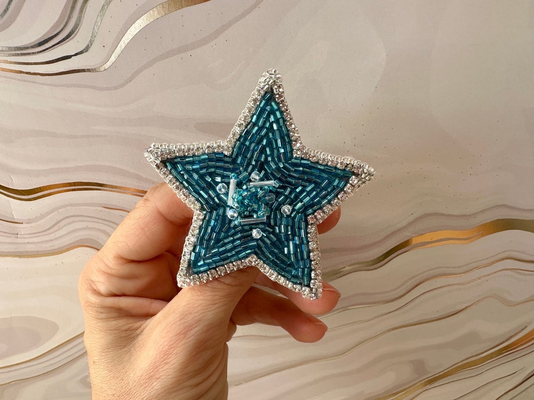Beaded Star Brooch, Blue Star Pin, Beaded Embroidered Pin Brooch, Gift ...
