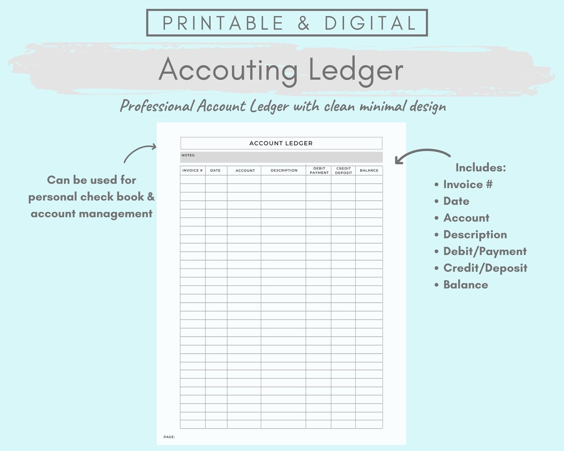 Accounting Ledger Printable Template Bookkeeping small - Etsy Hong Kong