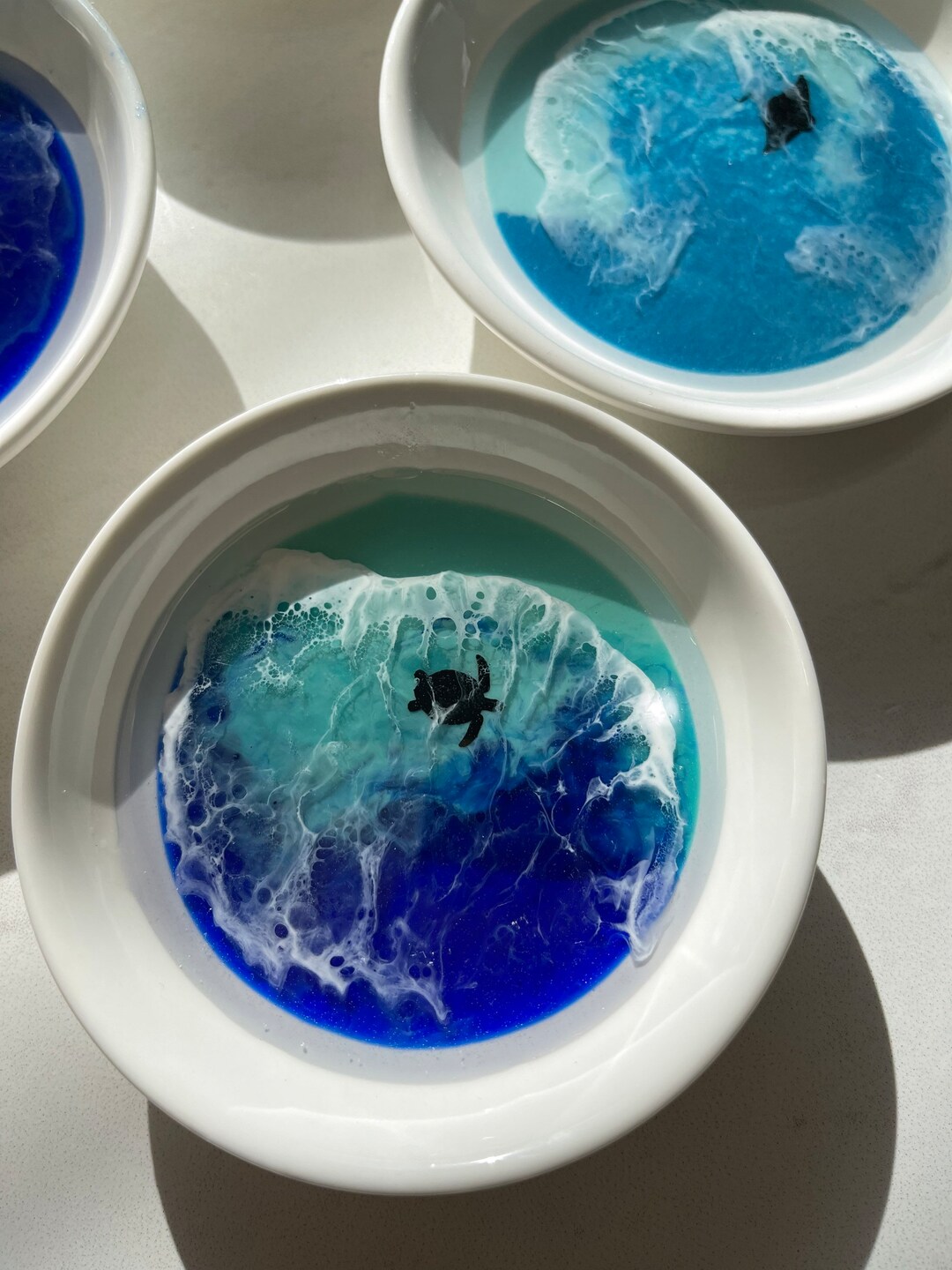 Round Ceramic Ring Dish, Ocean Inspired, Ocean Waves With Sea Turtles ...