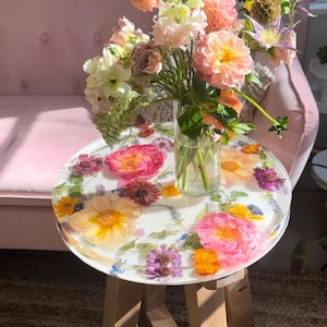 Flower Side Table, Unique Floral Artwork End Table, Gift for Her ...