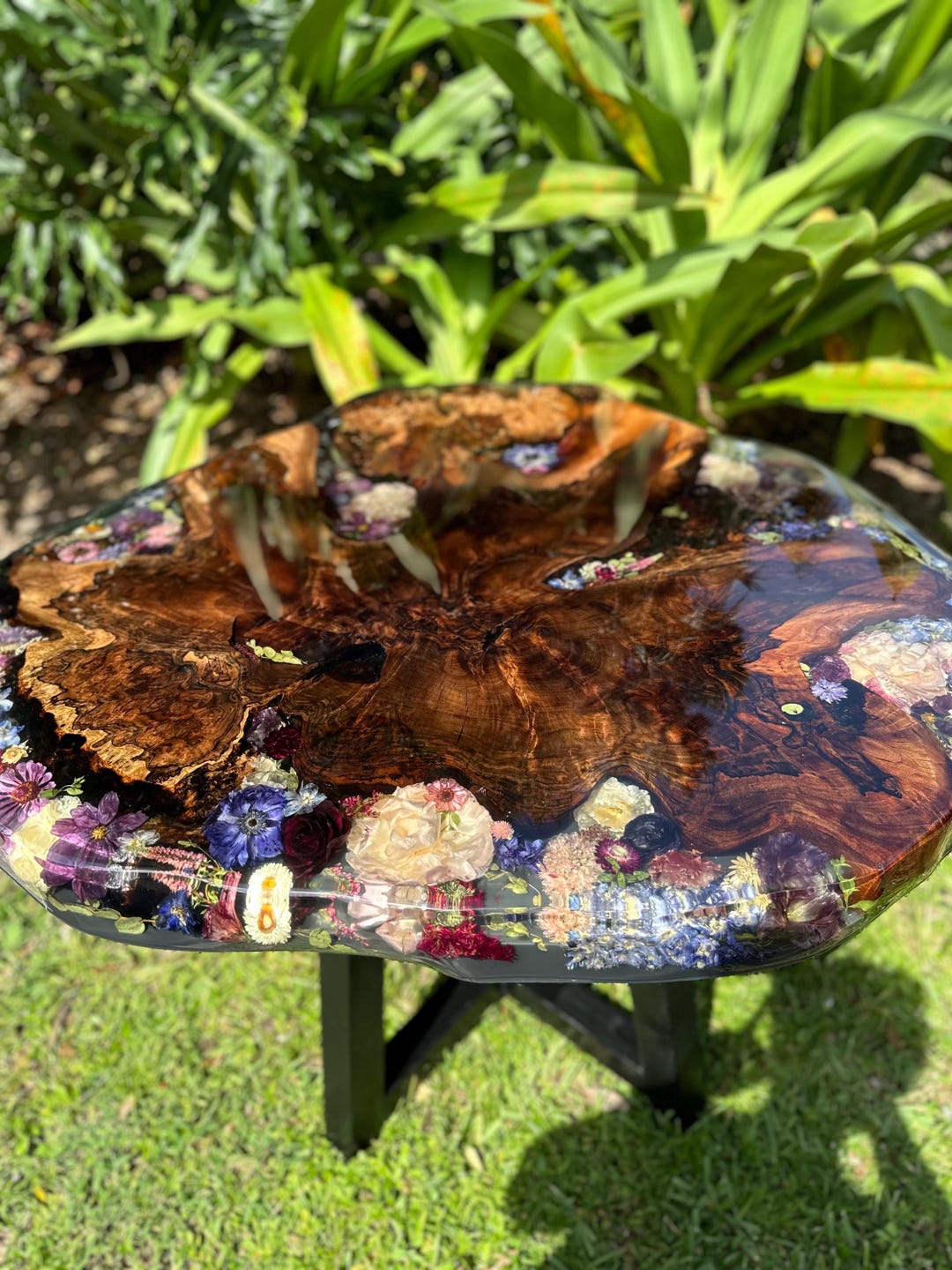 Claro Walnut Burl and Flower Table for Foyer. Grand Glamorous Entry ...