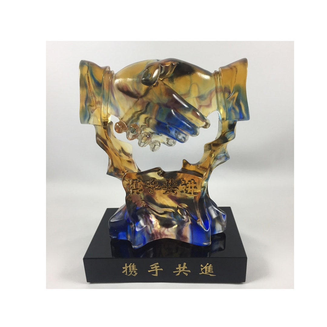 Hand in Hand With Base - Liuli Crystal Glass Fengshui Ornament Home ...