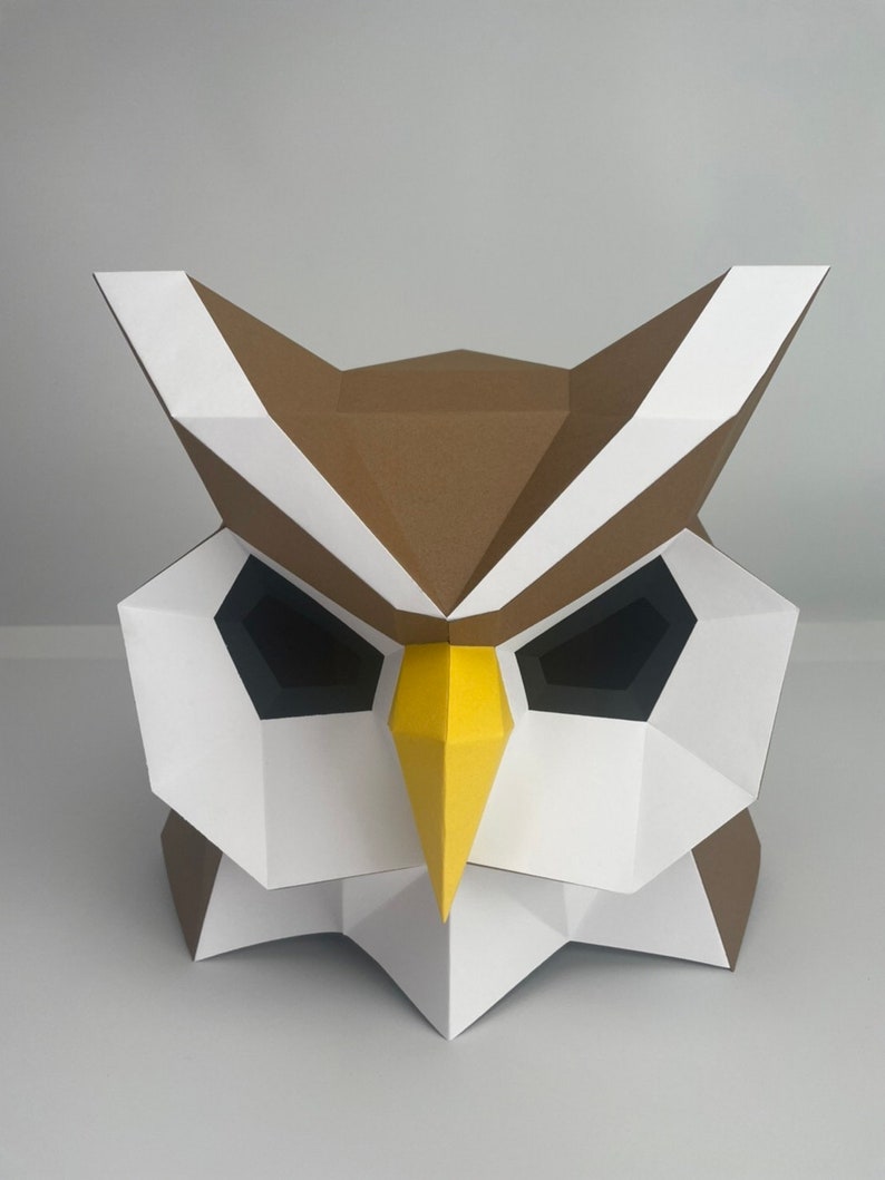 Owl Head Papercraft Mask, Owl Head Mask Template, DIY Paper Mask,low ...