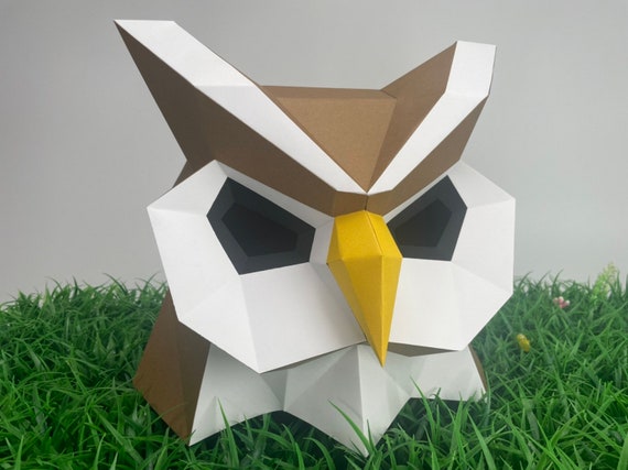 Owl Head Papercraft Mask Owl Head Mask Template DIY Paper | Etsy