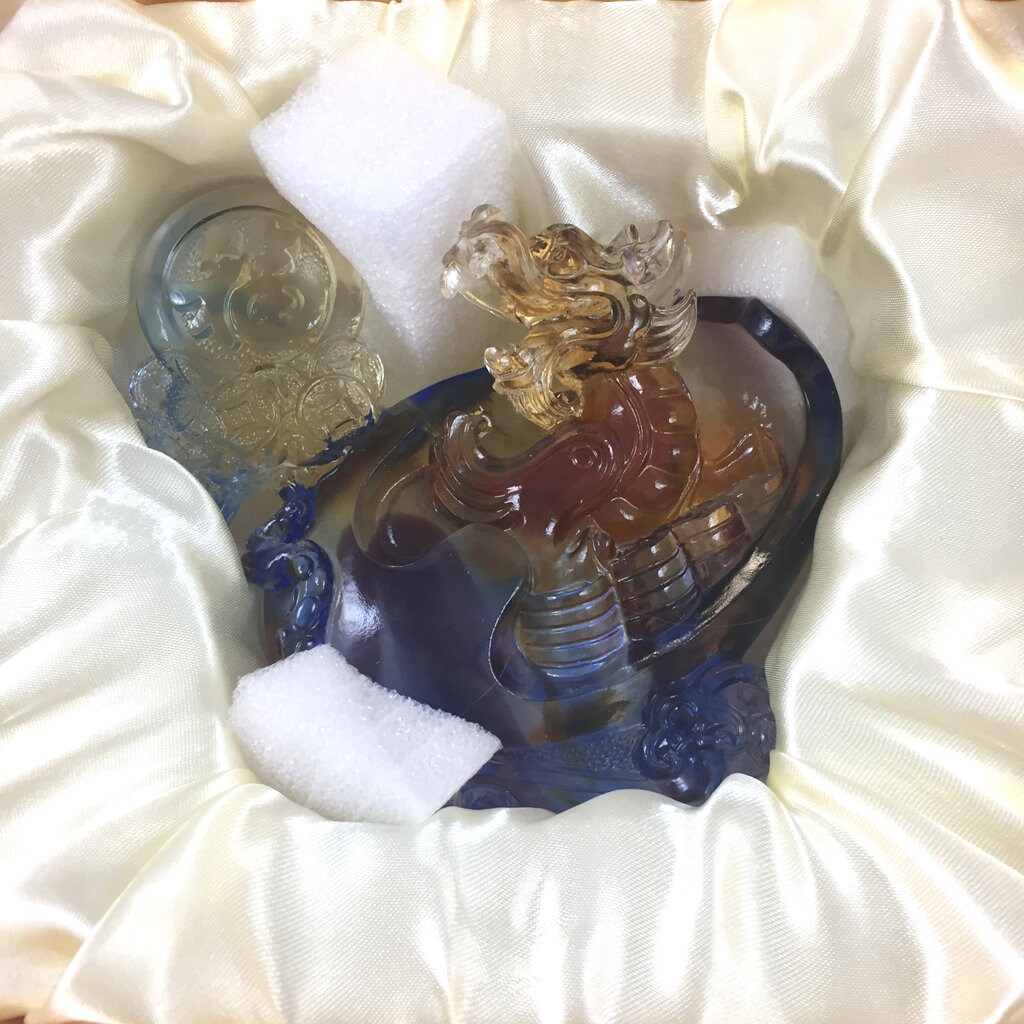 Dragon Blessing Liuli Crystal Glass Feng Shui Ornament Office Home ...