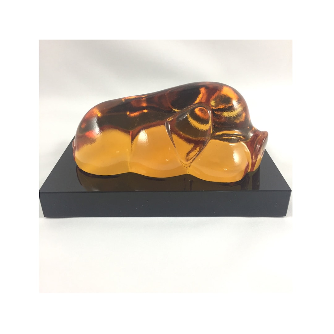 Contented Pig With Base - Liuli Crystal Glass Fengshui Ornament Home ...