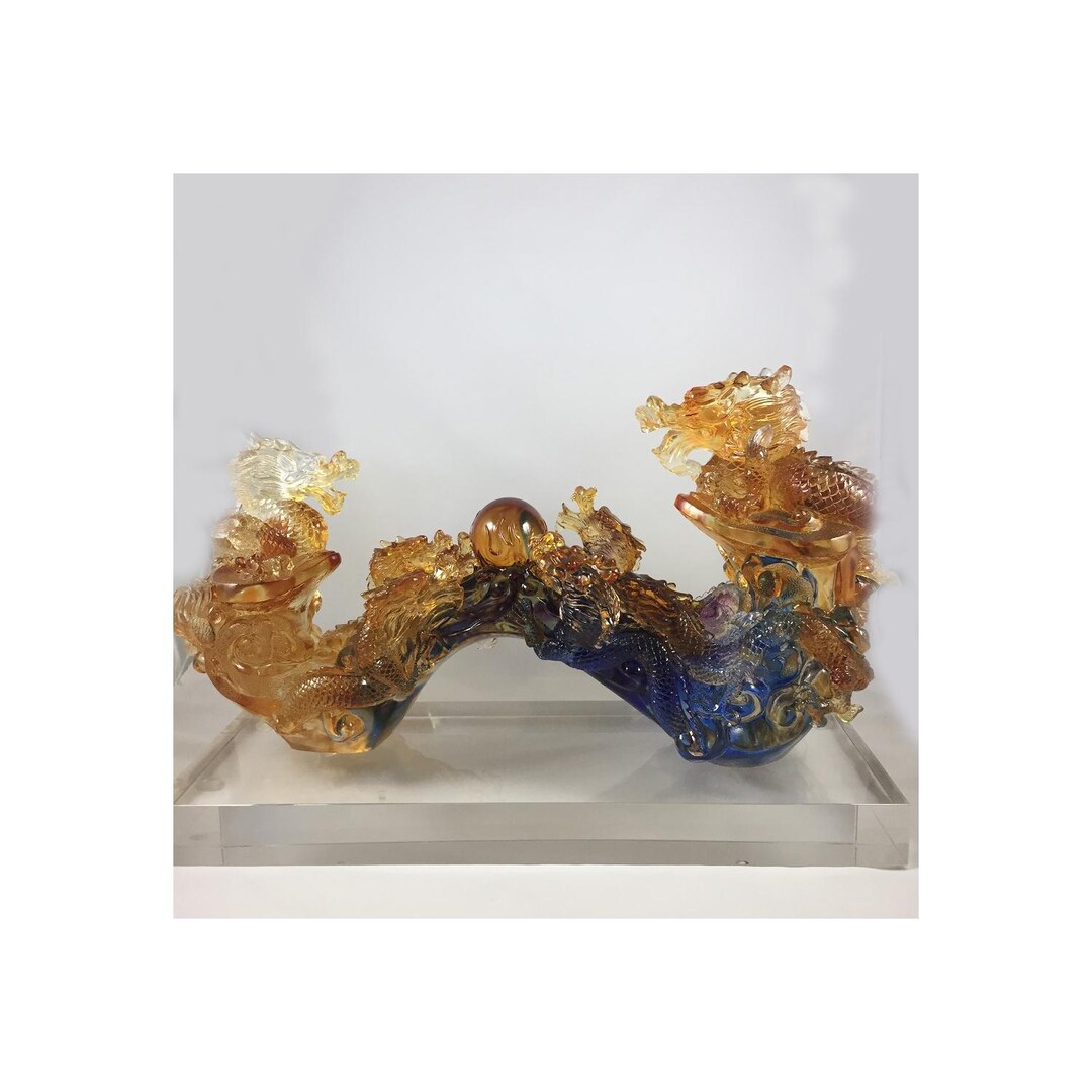 Nine Dragons Ru-yi large Liuli Crystal Glass Fengshui Ornament Home ...